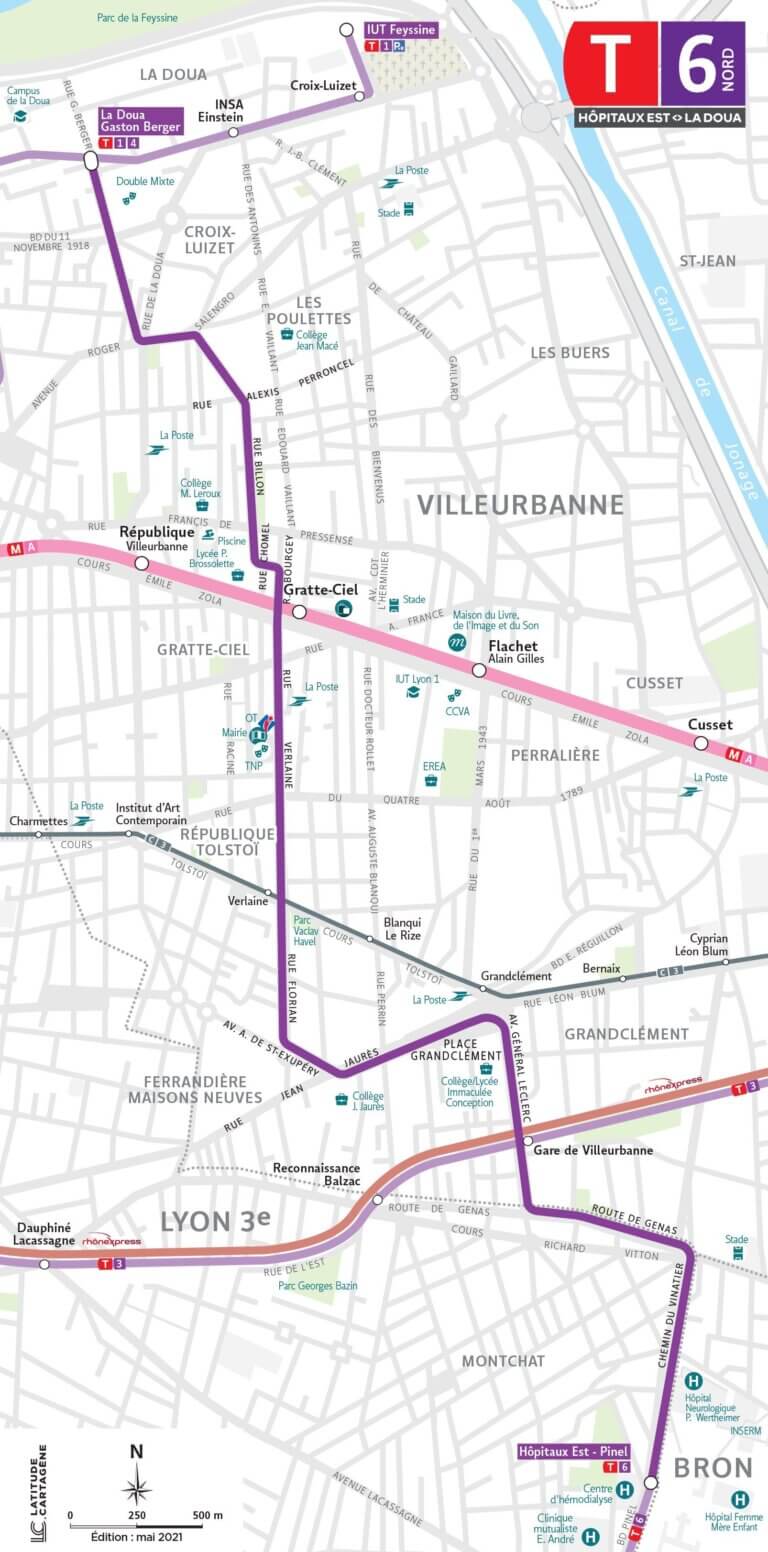 Tramway T6 : le tracé du prolongement jusqu'à Villeurbanne validé