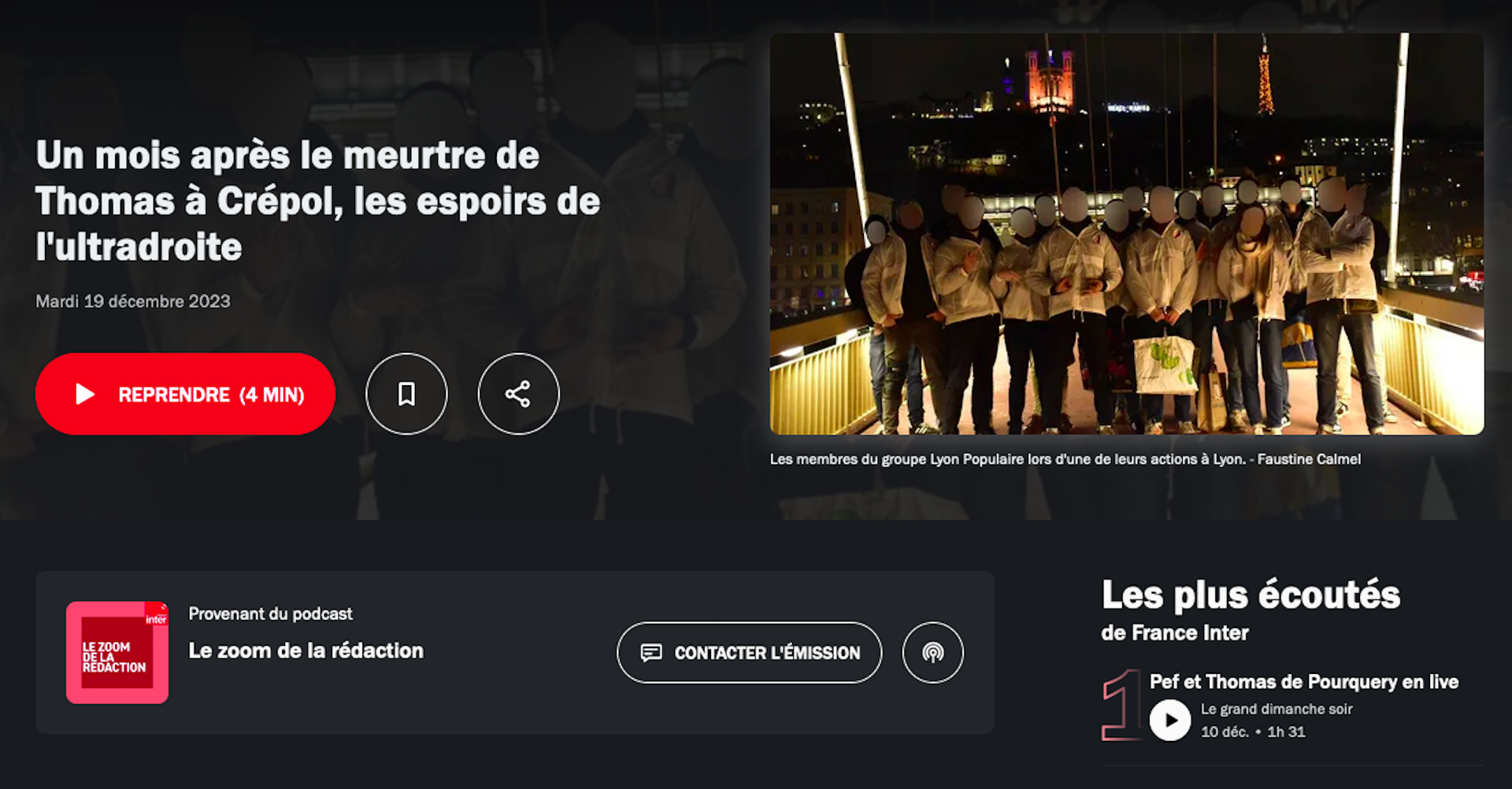 France inter diffuse un reportage sur l'extrême droite à Lyon... sans ...